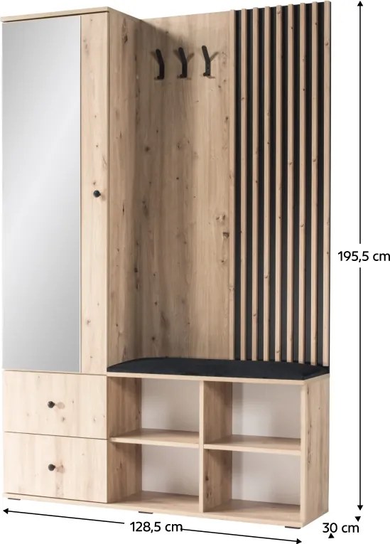 Předsíň, dub artisan/černá, KOLI C