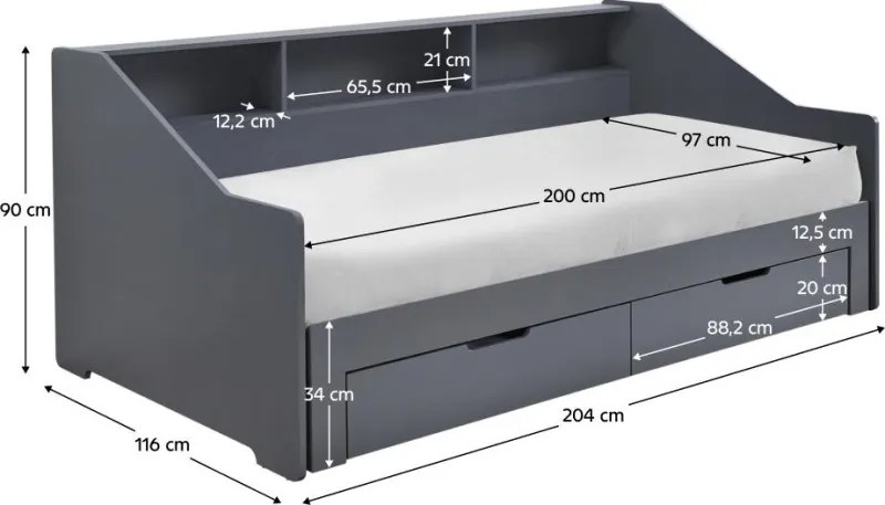 Rozkládací postel, šedá, MONETA Kondela 0000410817