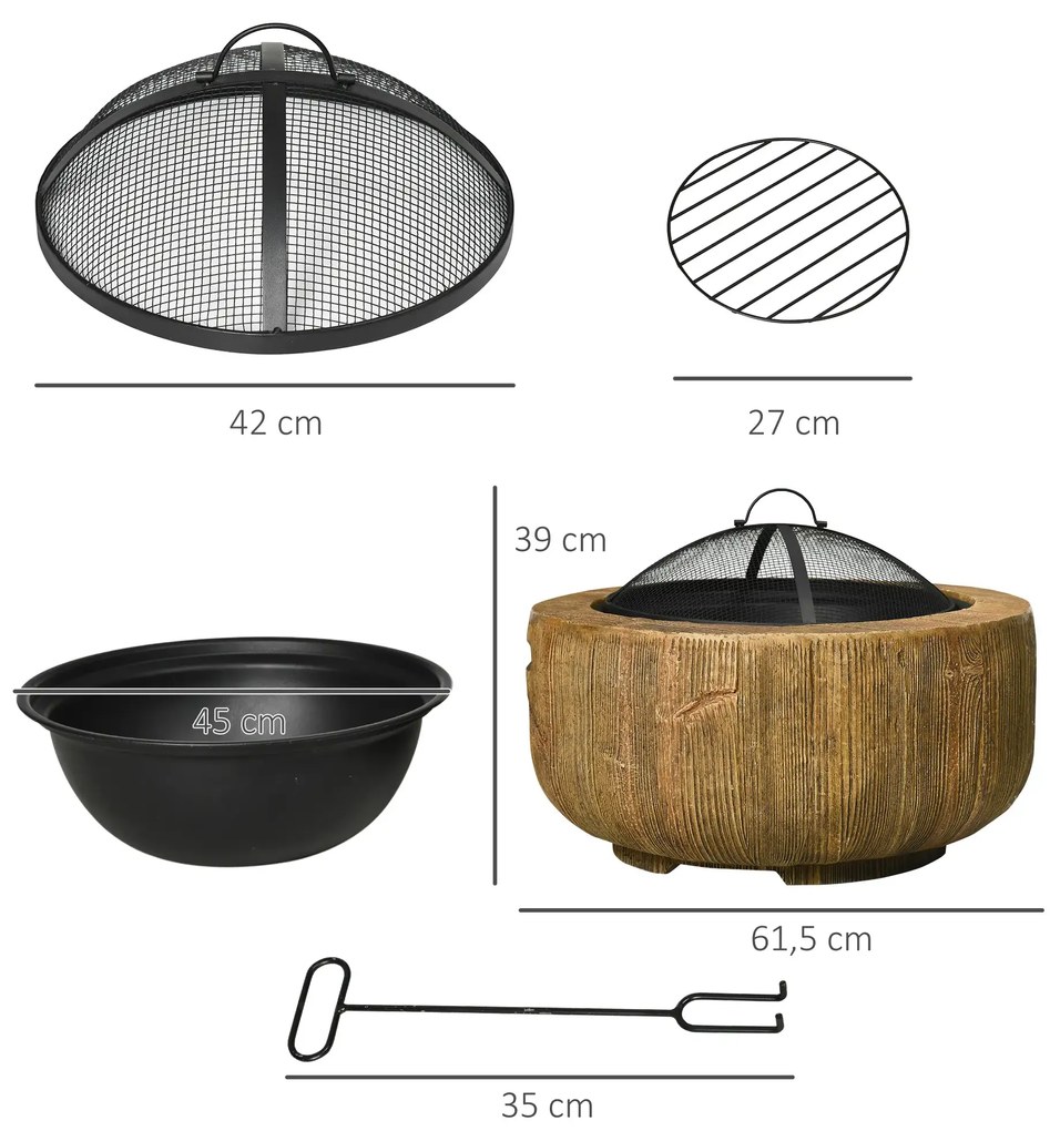 Přenosné ohniště s jiskrovou clonou průměr 45 cm, dekor dřeva 842-310V00BN