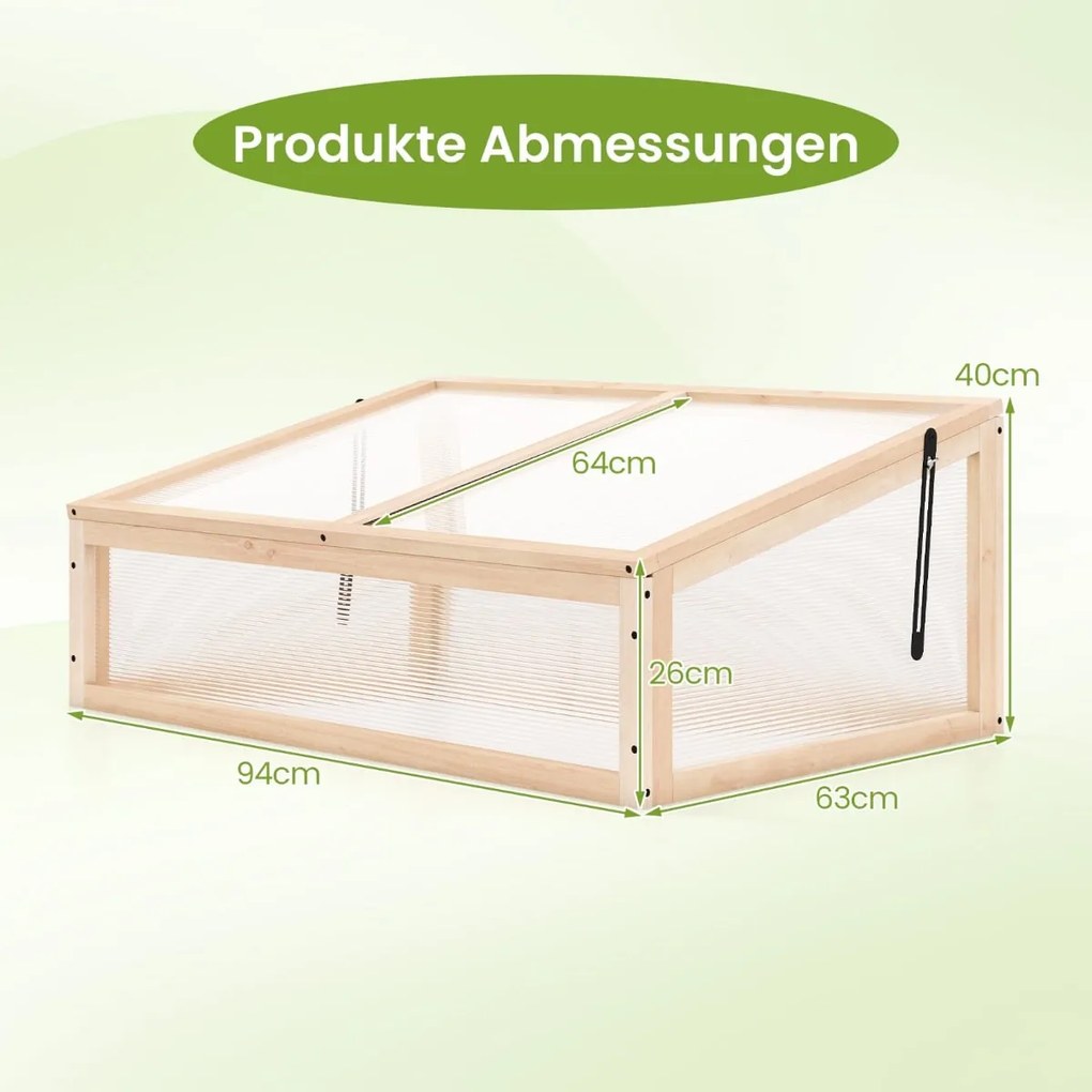 Costway Skleníkový skleník dřevěný vyvýšený záhon s průhlednou skládací střechou