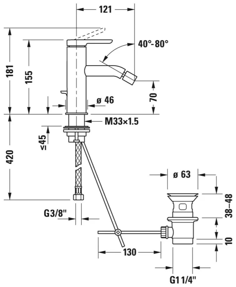 Duravit C.1 - bidetová baterie stojánková, s odtokovou garniturou, C12400001010