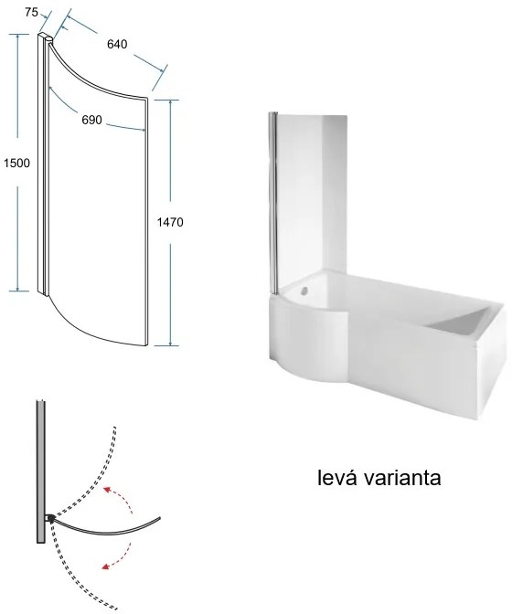 Besco Inspiro akrylátová vana s vanovou zástěnou Délka vany: 150cm, Orientace: Levá