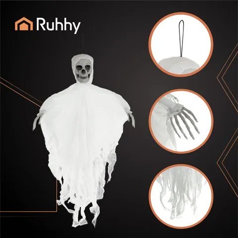 Dekorace Halloween visící kostra Ruhhy 26124, bílá