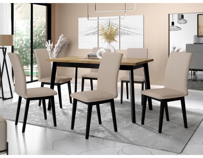 Jídelní stůl se 6 židlemi AL23, Barva dřeva: dub grandson - L, Potah: Hygge D20, Barvy nožiček: černá