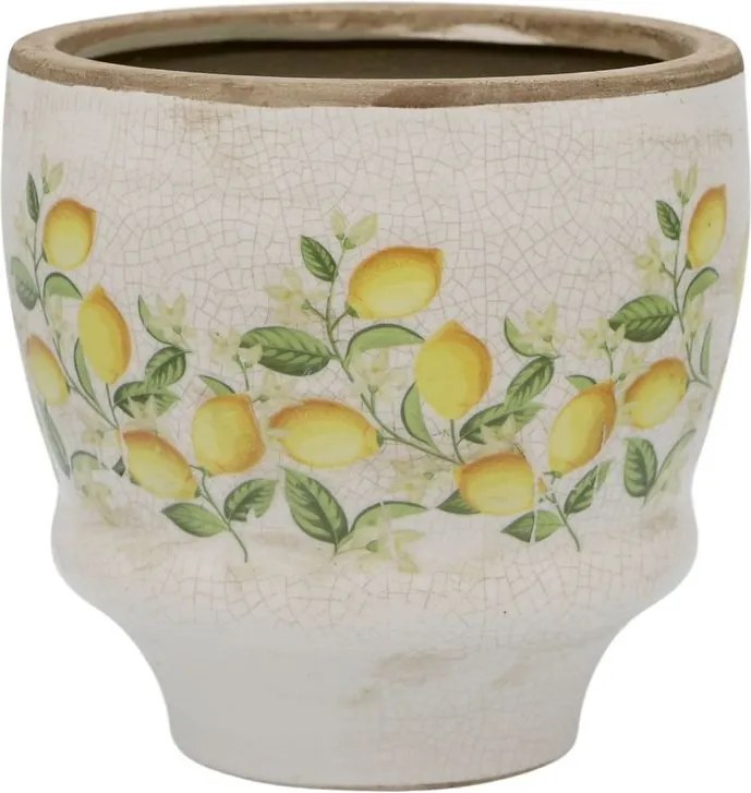 Béžový antik keramický květináč s citróny Limone Blossom - Ø 14*15 cm