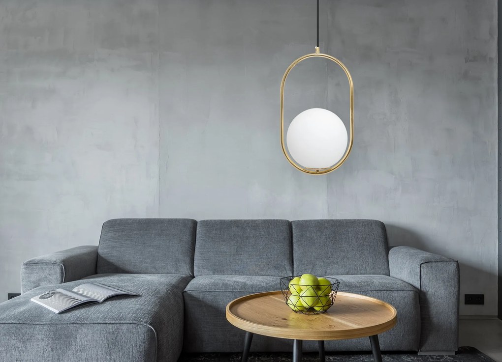 Toolight - Skleněná závěsná lampa E27 60W APP473-1CP, bílá-zlatá, OSW-00605