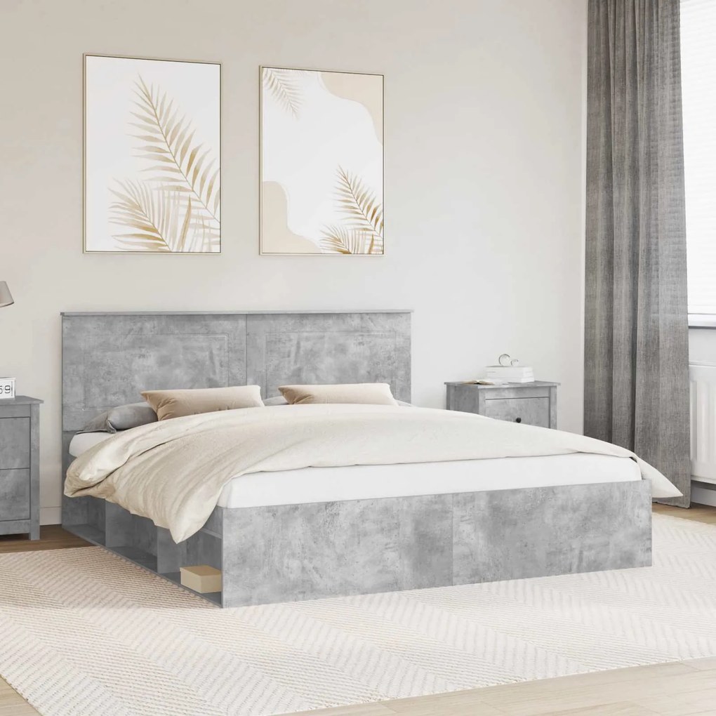 Rám postele s čelo Beton 180 x 200 cm Masivní borové dřevo 3409321