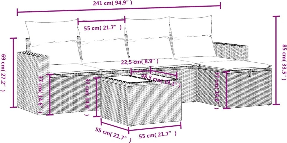 6dílná zahradní sedací souprava s poduškami černá polyratan 3263472