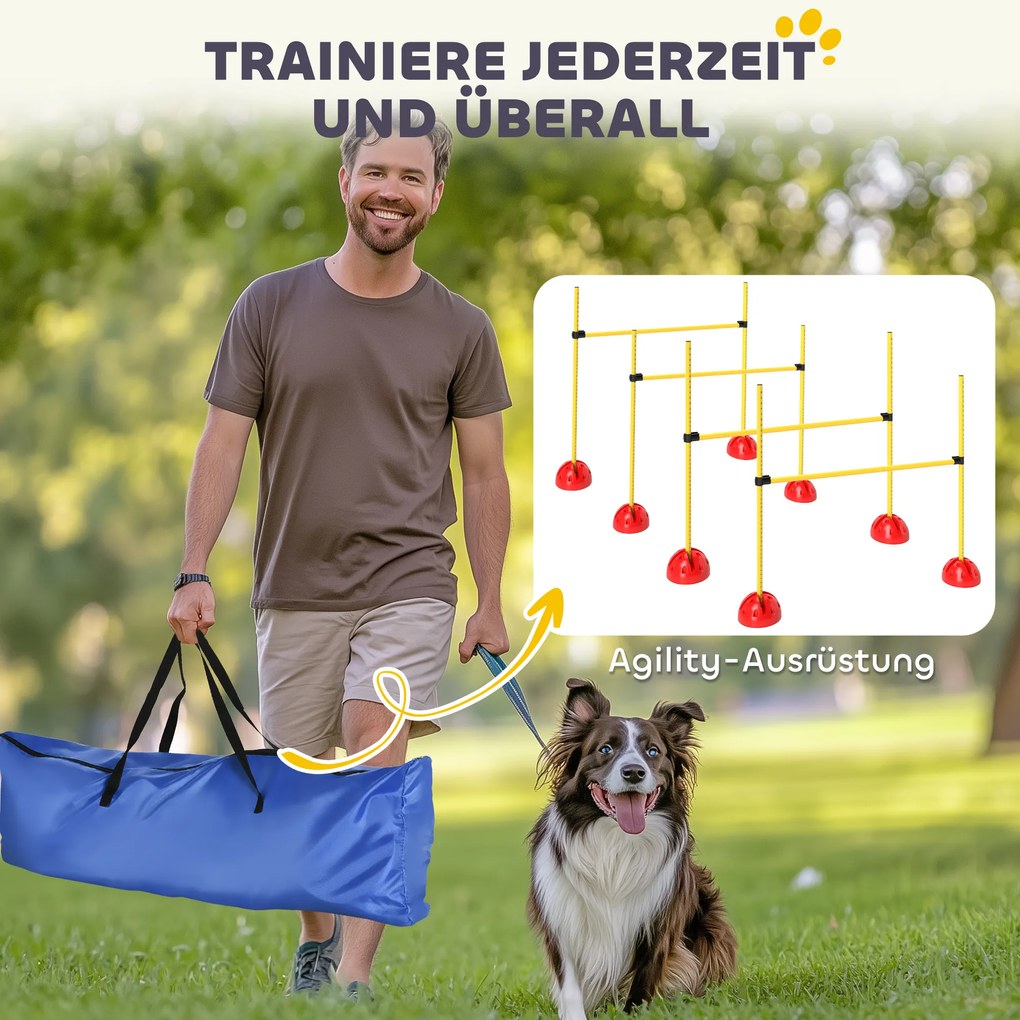 4dílná sada agility pro psy se 4 překážkami a přepravní taškou pro trénink skákání, žlutá barva