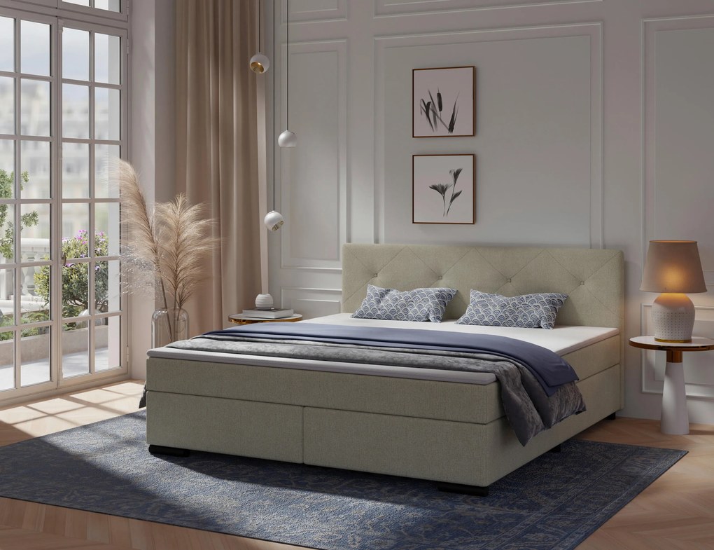 XXXLutz POSTEL BOXSPRING, 160/220 cm, béžová MID.YOU - Manželské postele - 002784001275