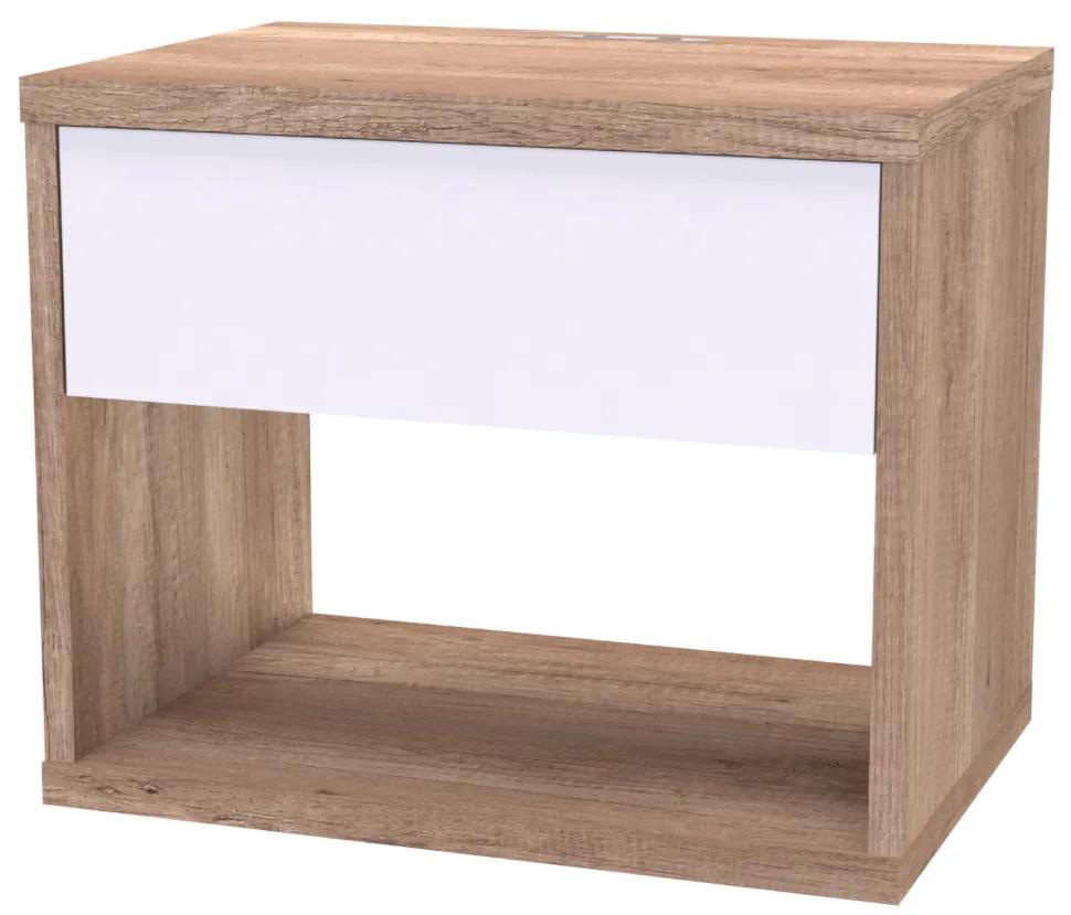Nábytek Mikulík Noční stolek SMART s USB nabíječkou Dekor: Bílá struktura