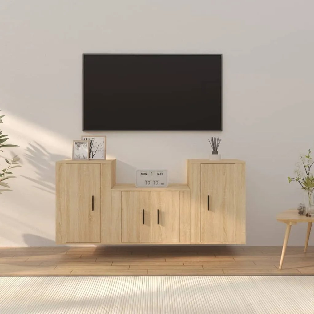 3Dílný Set Tv Skříněk Kompozitní Dřevo - Kouřový dub