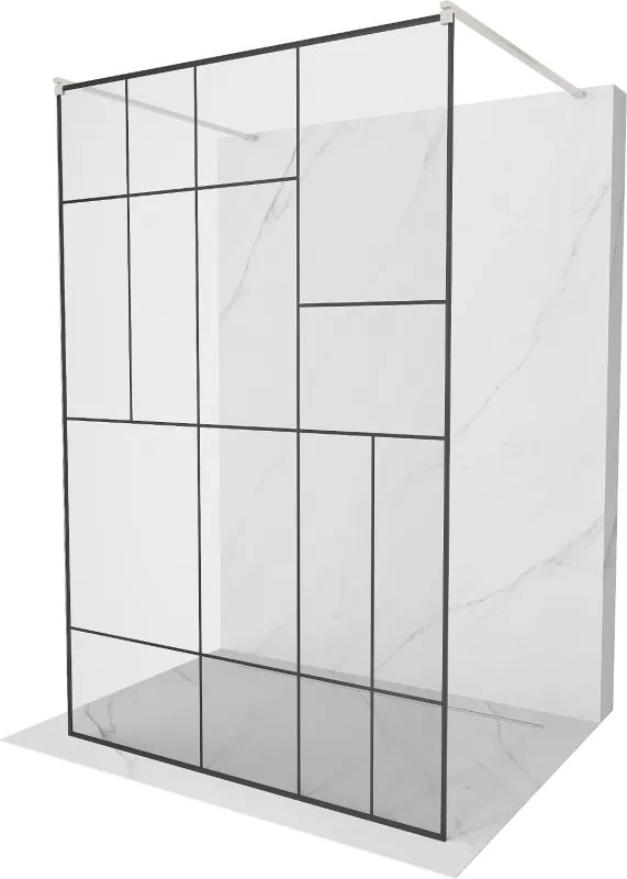 Mexen Kioto, sprchová zástěna Walk-In 100 x 200 cm, 8mm sklo černý vzor, broušená ocel profil, 800-100-002-97-78