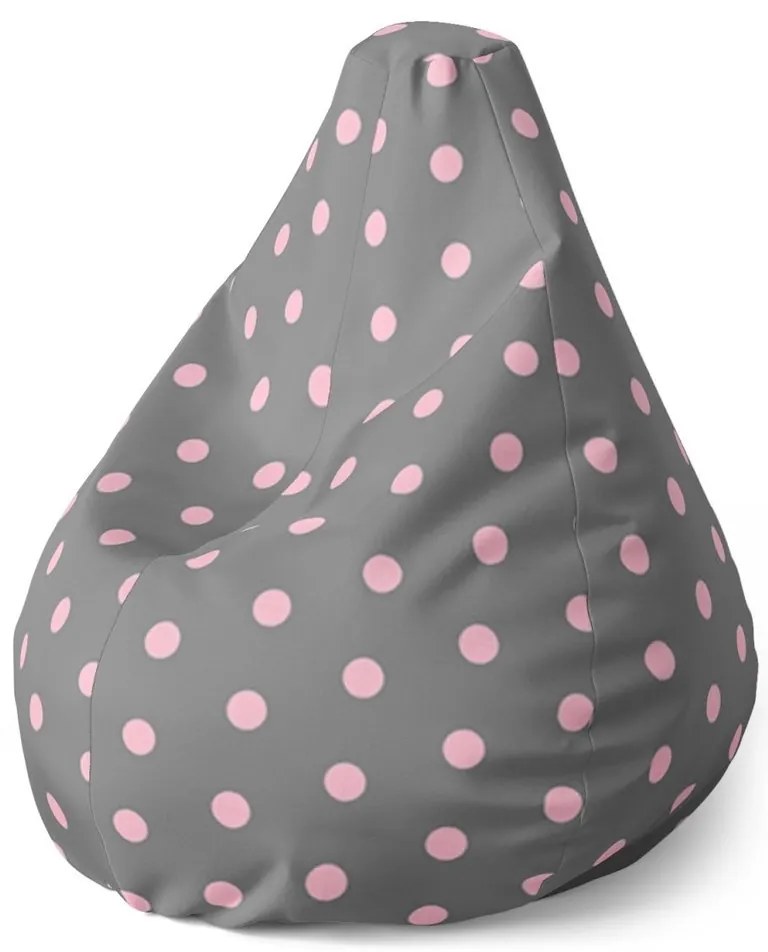 Sedací vak Pear růžové puntíky na šedé, šedá / růžová