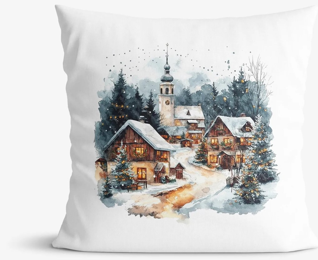 Goldea dekorační povlak na polštář - zimní vesnička 45 x 45 cm