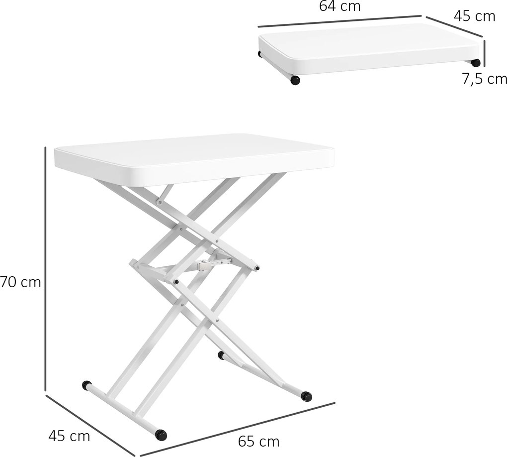 Zahradní stůl, přenosný stůl pro venkovní použití z plastu a kovu, bistro stůl, na terasu, zahradu, bílý