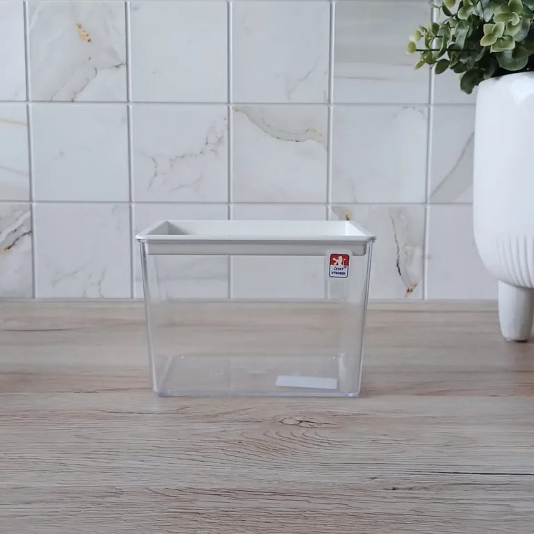 DÓZA NA SUCHÉ POTRAVINY 600 ml – nízká, průhledná | DomaLEP varianta: BÍLÁ