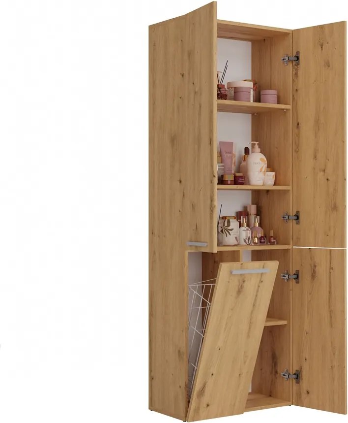 Koupelnový sloupek s košem na prádlo NEL 1K DD dub artisan