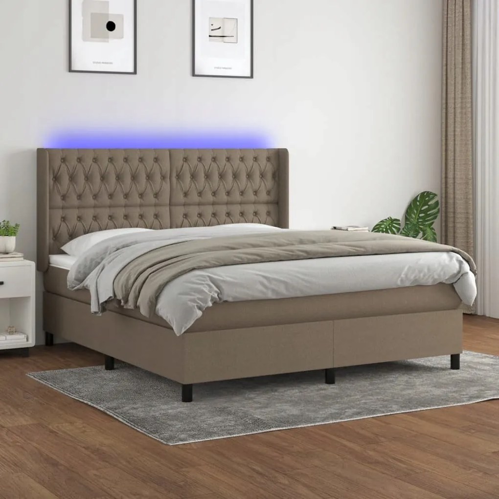 Box Spring Postel S Matrací A Led Textil Taupe Prošívaný design 160 x 200