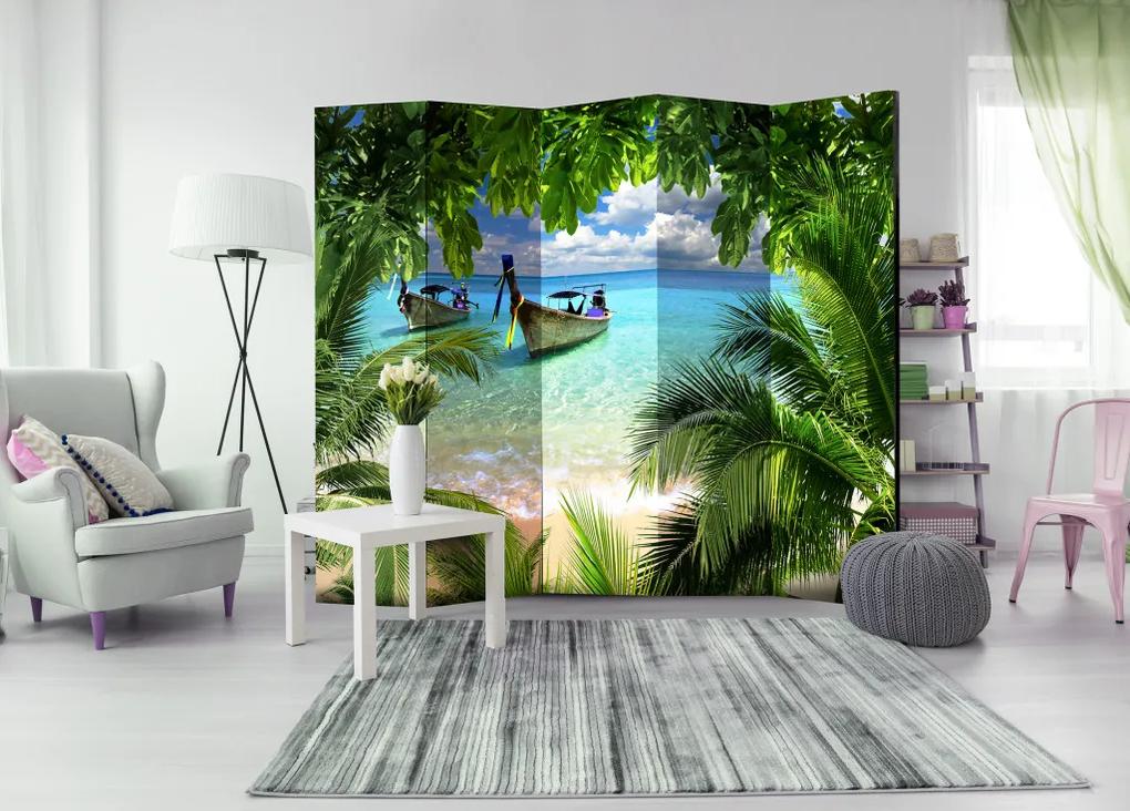 Pokojová zástěna Tropický ráj II - krajina tropických palm na pozadí modrého moře