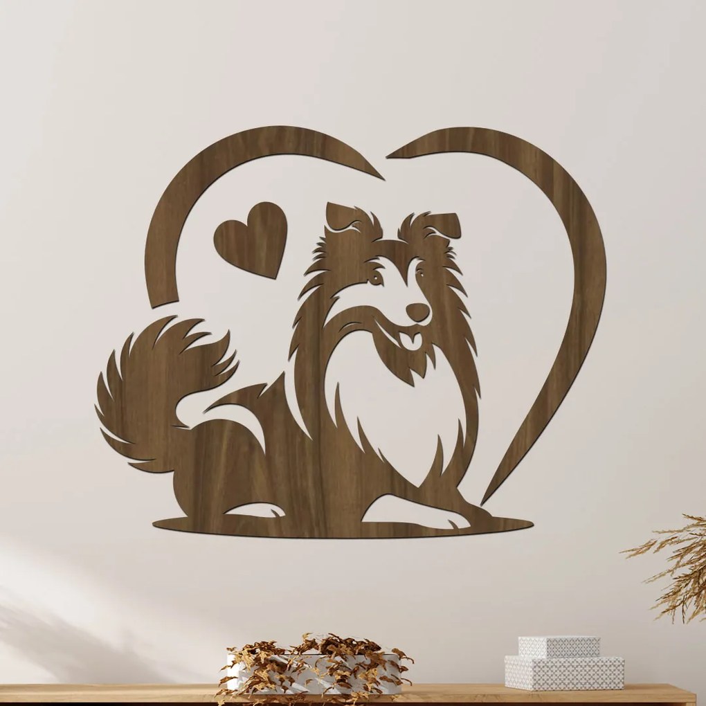 dřevo života Dřevěný obraz Sheltie v srdci Zvolte rozměr (cm): 40x32, Zvolte barvu dekoru: Černá