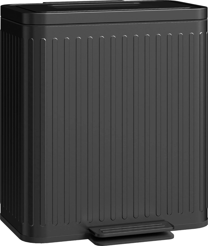 HOMCOM 2×20 l nožní odpadkový koš — 40 l dvoukomorový třídicí koš, tlumené dovírání, zajištění otevření, vyjímatelné vložky, černý, 45,5 × 36,5 × 51 c