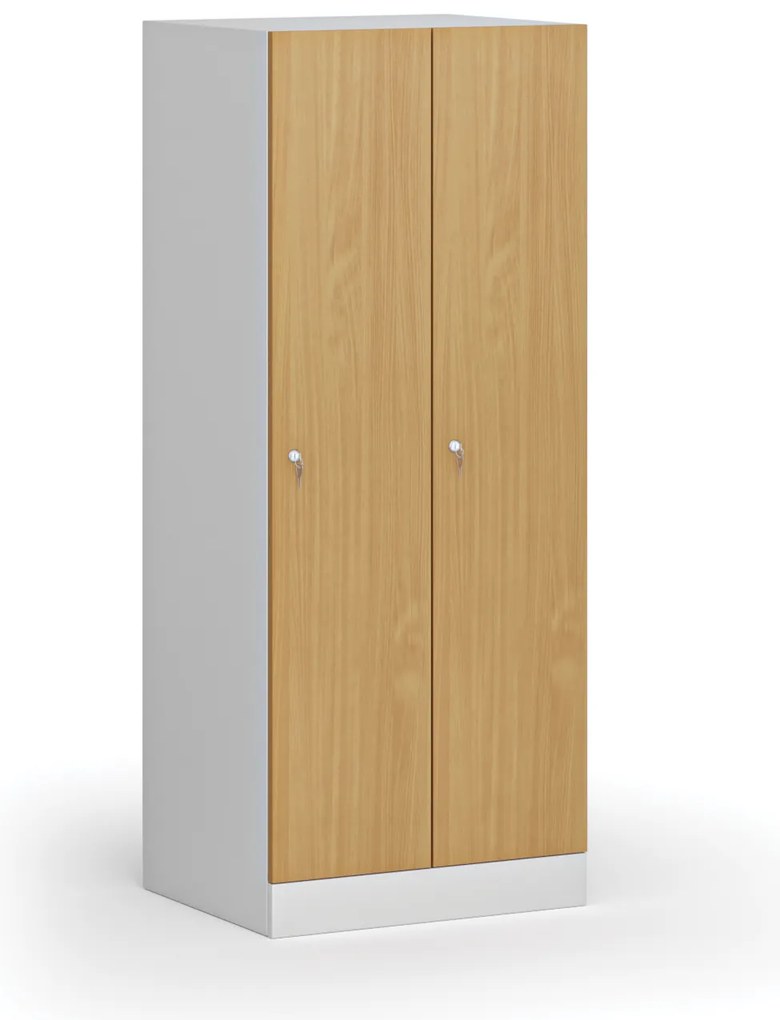 Snížená šatní skříňka S1, 2 oddíly, 1500 x 600 x 500 mm, demont, cylindrický zámek, laminované dveře, buk