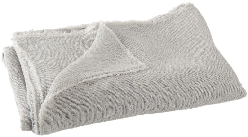 Šedý lněný přehoz Stonewashed s třásňovitým lemem - 150*0,5*200 cm