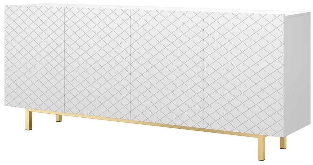 Komoda Scalia II 4D 190 cm - bílý mat / zlatý podstavec