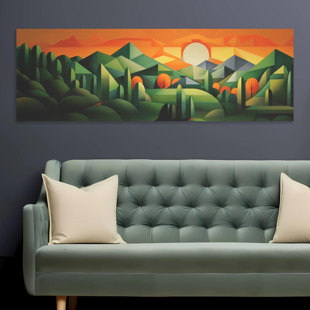 Obraz na plátně - Lesní krajina se západem slunce, abstrakce FeelHappy.cz Velikost obrazu: 180 x 60 cm