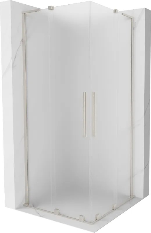 Mexen Velar L Duo, sprchový kout s posuvnými dveřmi 100 x 100 cm, 8mm sklo námraza, broušená ocel, 871-100-100-02-33-97