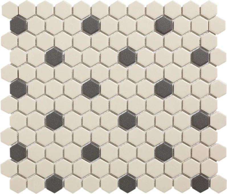 The Mosaic Factory Keramická mozaika bílá; černo-bílá Mozaika HEX 2 Mayfair 18 2,3x2,6 (26x30) cm - LOH-Mayfair18