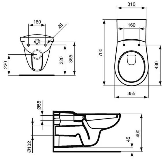 Ideal Standard Contour 21 Závěsné WC pro tělesně postižené V340401
