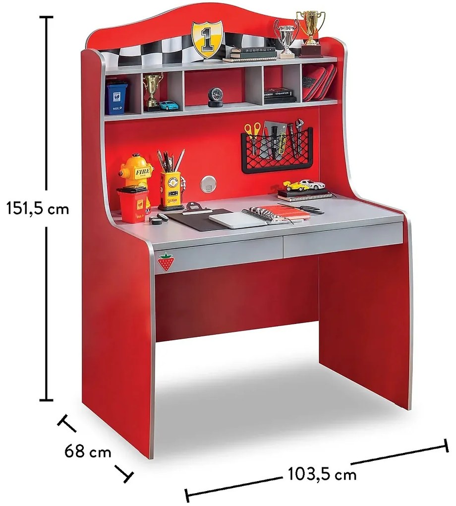 Psací stůl Fittipaldi - červená/šedá