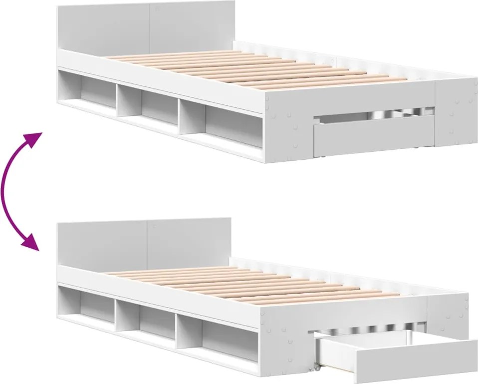 Rám postele se zásuvkou bílý 100 x 200 cm kompozitní dřevo 3280790