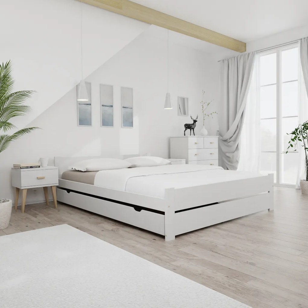 Postel IKAROS DOUBLE 160 x 200 cm, bílá Matrace: Matrace Coco Maxi 20 cm, Rošt: S laťkovým roštem