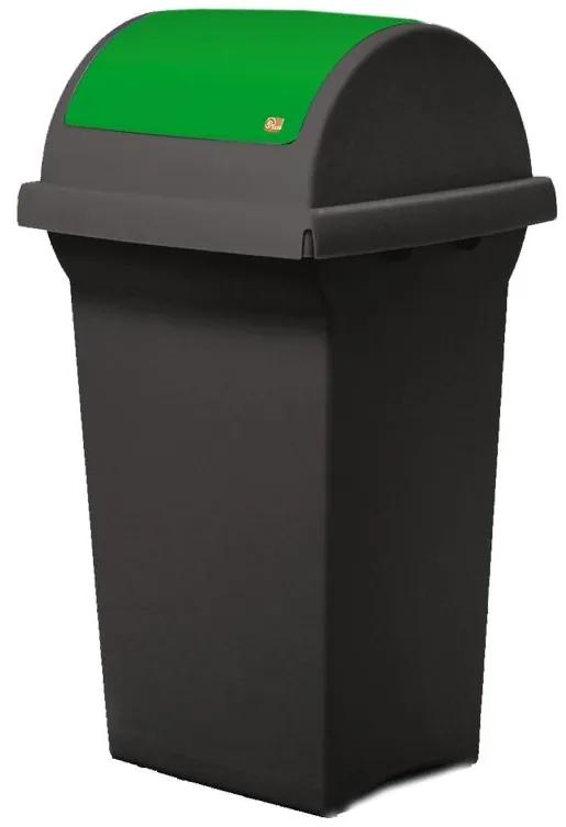 Odpadkový koš na tříděný odpad SWING 50 l, černá nádoba, zelené víko