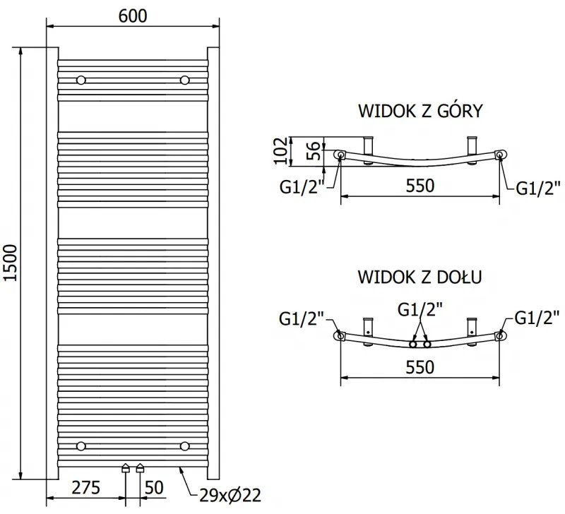 Mexen Ares, elektrické topné těleso 1500x600 mm + topná tyč 600 W, zlatá lesklá, W102-1500-600-2600-50