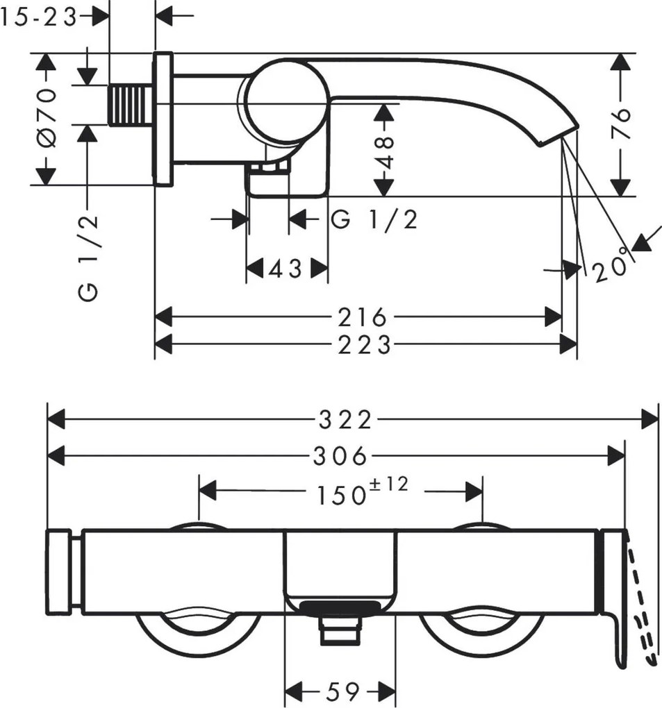 Hansgrohe Vivenis, nástěnná vanová baterie, černá matná, 75420670
