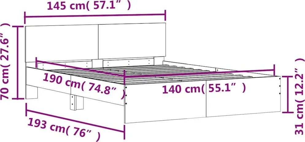 vidaXL Rám postele s čelem 140 x 190 cm Kompozitní dřevo [3207497] Barva: Betonová šedá