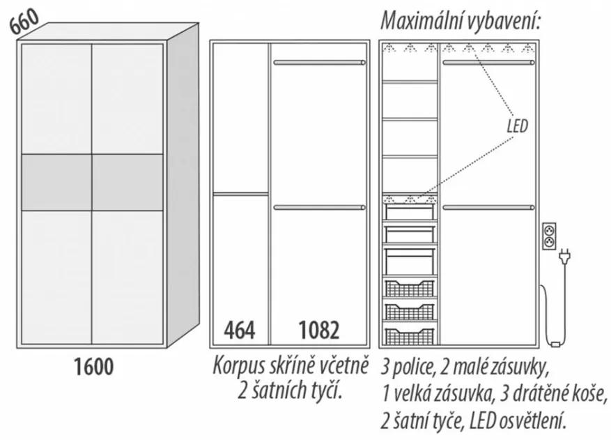 Domestav - Skříň s posuvnými dveřmi 160 cm, lamino dveře smrk, bílá
