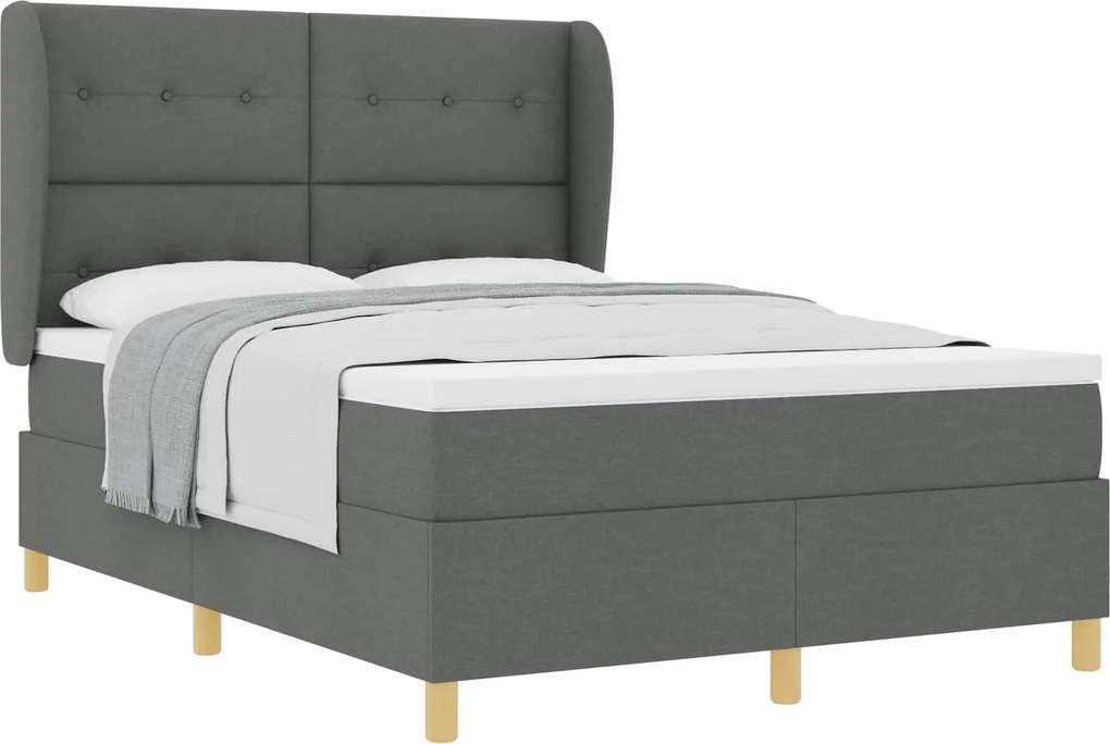 Postel s boxspringem s čelo Tmavě šedá 200 x 140 cm textil 3340754