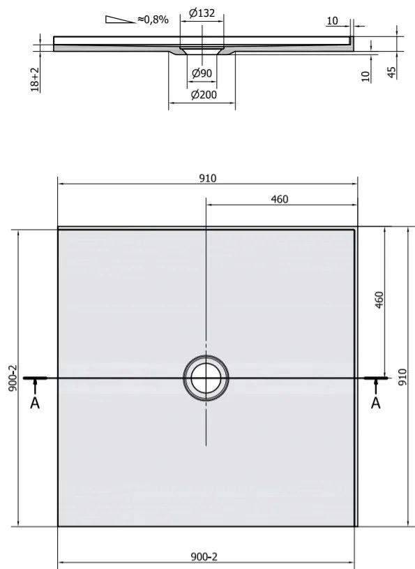 Polysan MIRAI sprchová vanička z litého mramoru, čtverec 90x90x1,8 cm, bílá, 73165