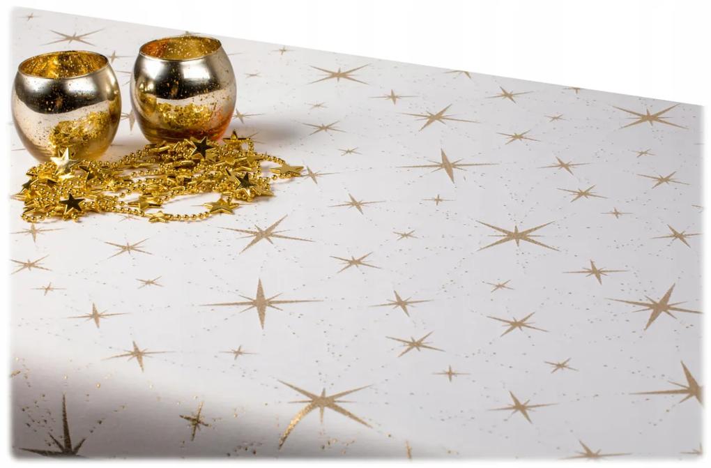 Voděodolný, oboustranný Vánoční ubrus, více rozměrů, hvězdy, bílá-zlatá Barva: Bílá/zlatá, Rozměr: 100x120cm