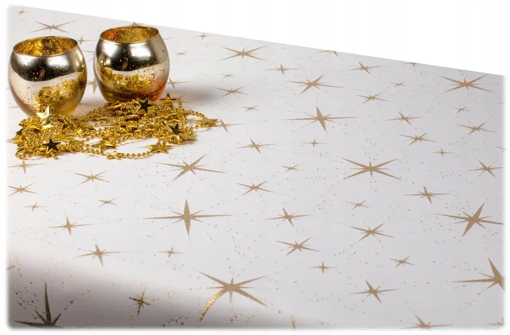 Voděodolný, oboustranný Vánoční ubrus, více rozměrů, hvězdy, bílá-zlatá Barva: Bílá/zlatá, Rozměr: 160x180cm