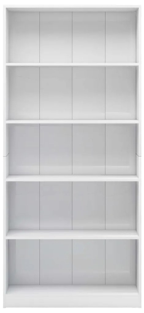 vidaXL 5patrová knihovna bílá s vysokým leskem 80x24x175cm dřevotříska