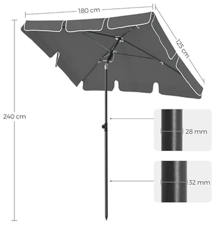 Zahradní naklápěcí slunečník CUADRO 180x125 cm, šedý