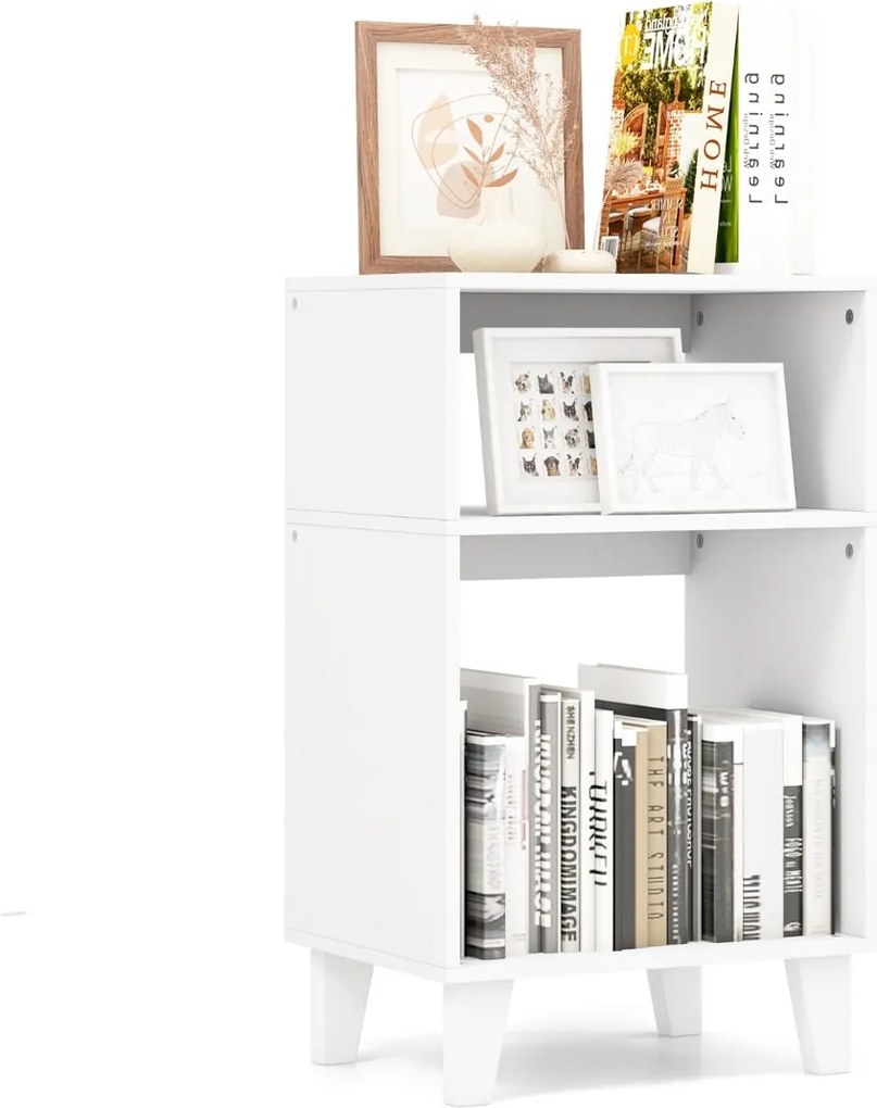 Costway 3patrový noční stolek s policemi a nohami – 39,5 × 29,5 × 65 cm, bílý