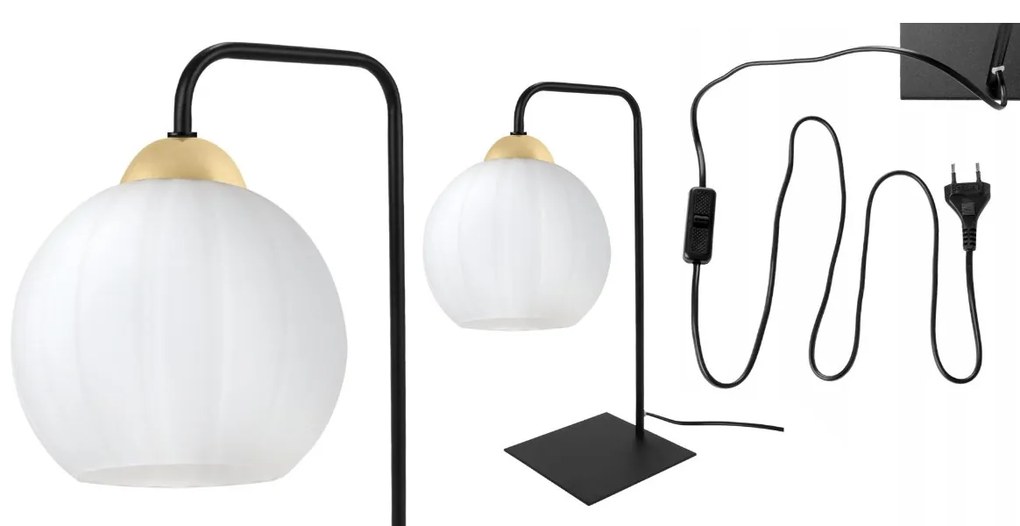 Stolní lampa Costa, 1x bílé skleněné stínítko, b/g