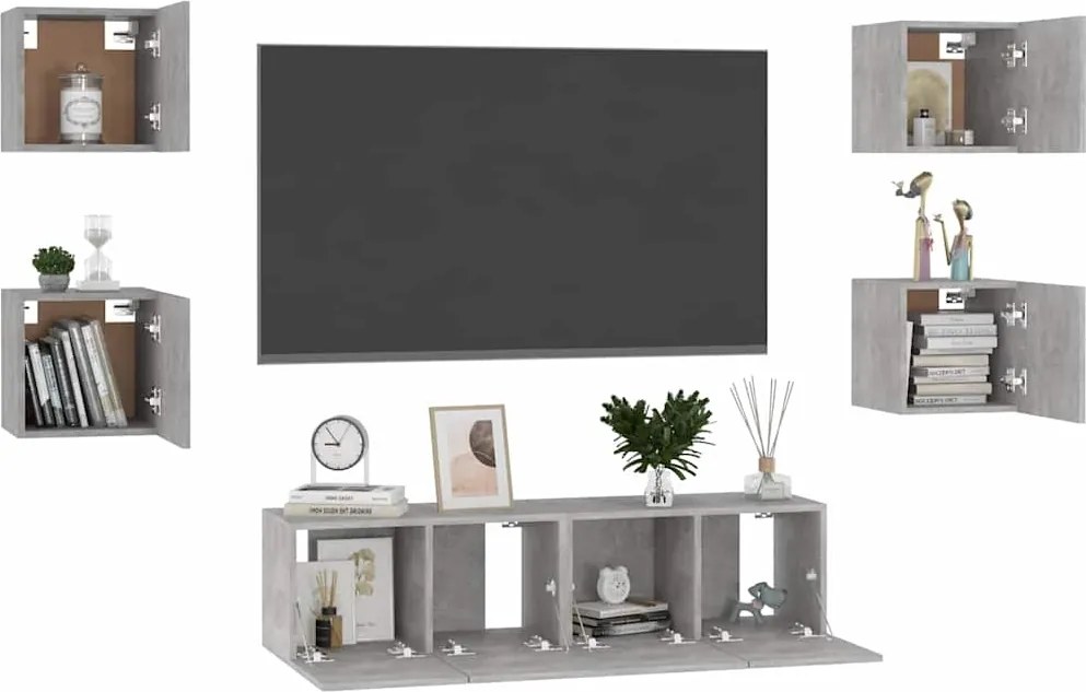 6dílný set TV skříněk betonově šedý kompozitní dřevo 3079080